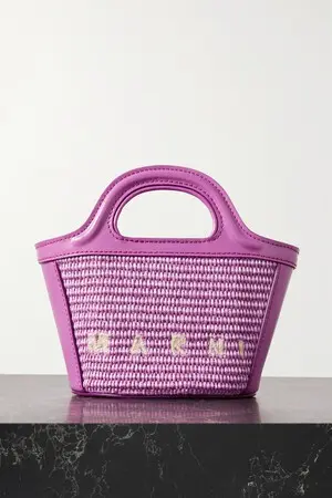 Marni Tropicalia Micro Leather-trimmed Embroidered Raffia Tote
