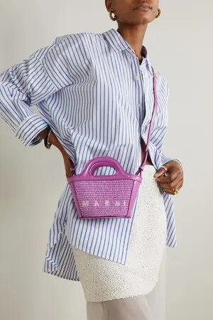 Marni Tropicalia Micro Leather-trimmed Embroidered Raffia Tote