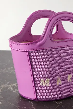 Marni Tropicalia Micro Leather-trimmed Embroidered Raffia Tote