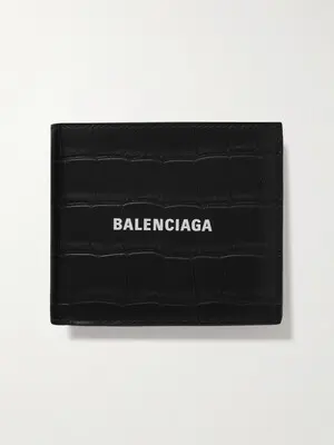 Balenciaga Logo-print Croc-effect Leather Billfold Wallet - Black
