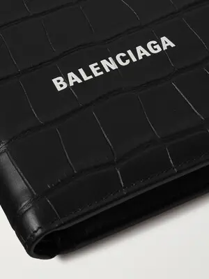 Balenciaga Logo-print Croc-effect Leather Billfold Wallet