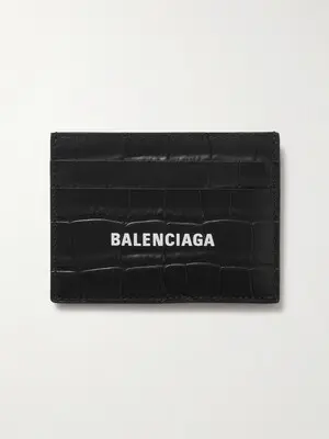 Balenciaga Logo-print Croc-effect Leather Cardholder - Black