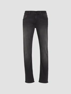 7 For All Mankind Slimmy Cotton-blend Tapered Jeans - Washed Black