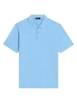 Theory Bron Cotton Polo Shirt Powder Blue