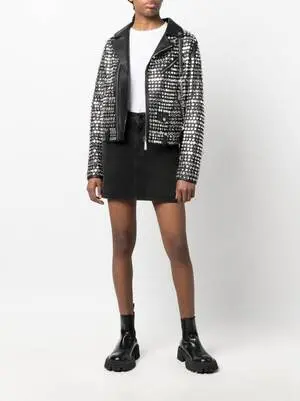 Philipp Plein Crystal-embellished Leather Biker Jacket
