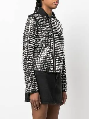 Philipp Plein Crystal-embellished Leather Biker Jacket