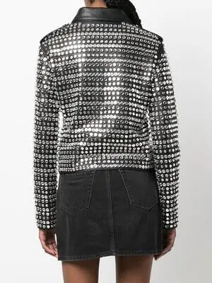 Philipp Plein Crystal-embellished Leather Biker Jacket