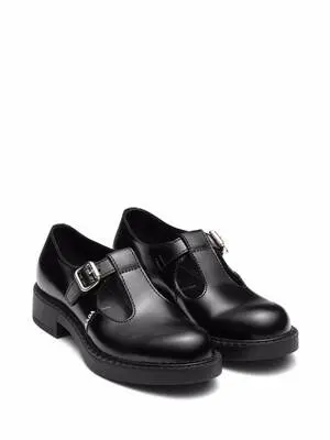 Prada Brushed-Leather Mary Jane Shoes - Black | Editorialist