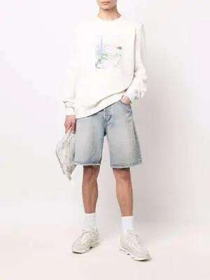 DIESEL® Wide-leg Denim Skate Shorts - Blue