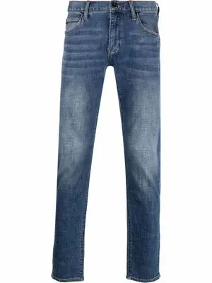 Emporio Armani Logo-patch Slim-cut Jeans - Blue