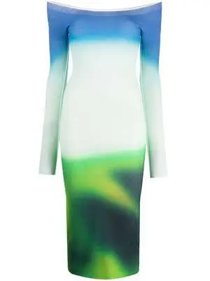 Off-White Blurred Seamless Knit Dress - Green