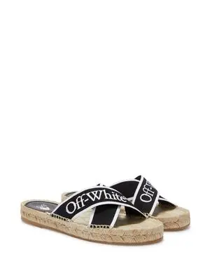Off-White Cotton And Leather Crisscross Espadrille Sandals - Black