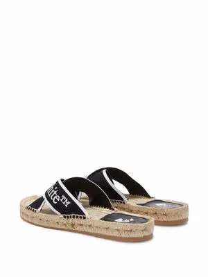 Off-White Cotton And Leather Crisscross Espadrille Sandals - Black