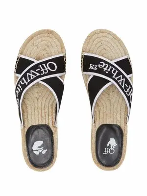 Off-White Cotton And Leather Crisscross Espadrille Sandals - Black