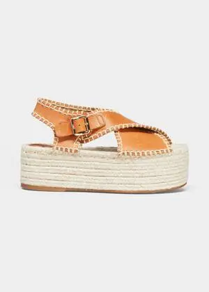 Chloé Lucinda Crisscross Leather Platform Espadrilles - Luminous Ochre