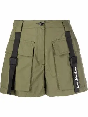 Moschino Logo-tape Pleated Shorts - Green