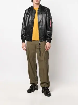 Alpha Industries Logo-patch Faux Leather Bomber Jacket - Black
