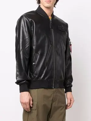 Alpha Industries Logo-patch Faux Leather Bomber Jacket - Black