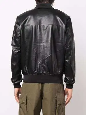 Alpha Industries Logo-patch Faux Leather Bomber Jacket - Black