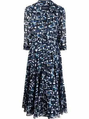 Samantha Sung Geometric Print Shirt Dress - Blue