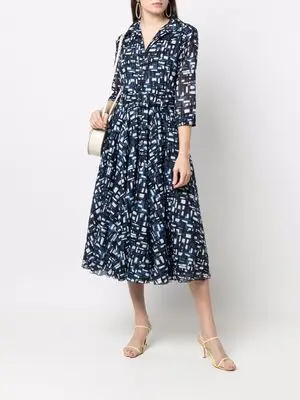 Samantha Sung Geometric Print Shirt Dress - Blue