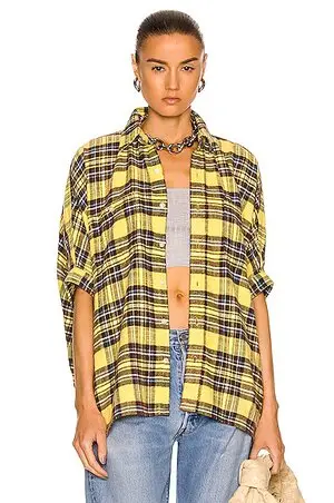 R13 Plaid Oversized Boxy Shirt In Yellow