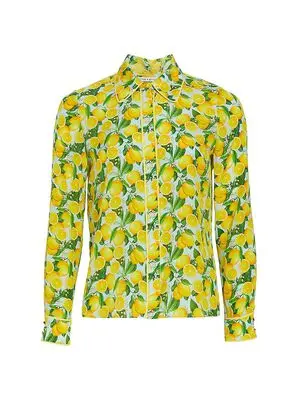 Alice + Olivia Women's Willa Silk Blouse - Lemon Squeeze  - Lemon Squeeze