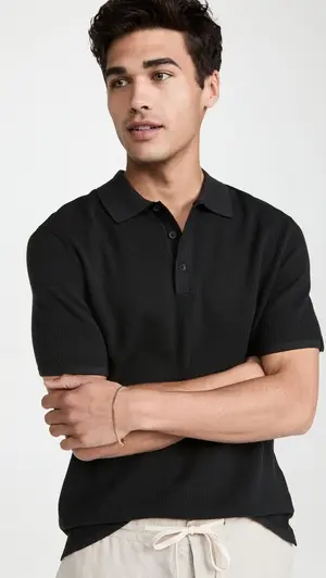 Rag & Bone Harvey Knit Polo - Black
