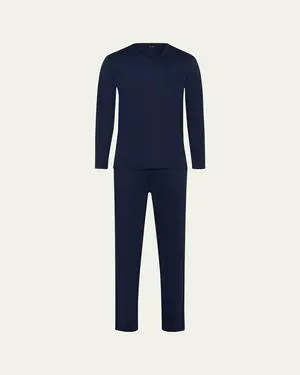 Hanro Night Selection Long Cotton Pajama Set - Deep Navy