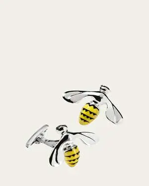 JAN LESLIE Triumphant Bee Enamel & Sterling Silver Cufflinks - Silver/yellow