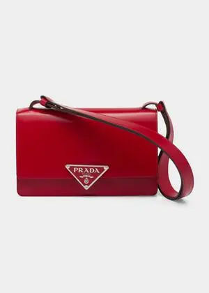 Prada Triangle Logo Spazzolato Leather Shoulder Bag - F0pg7 Bianco N
