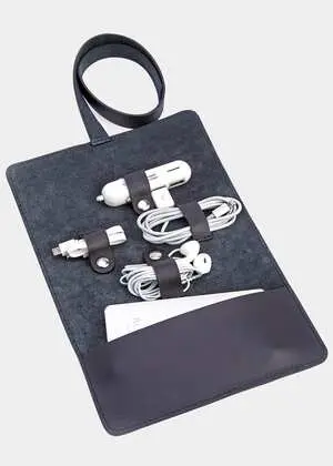 ROYCE NEW YORK Monogrammed Leather Tech Cord Accessory Organizer, Personalized One-color