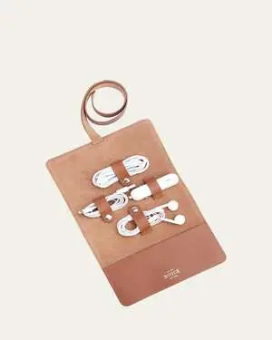 ROYCE NEW YORK Monogrammed Leather Tech Cord Accessory Organizer, Personalized - Tan