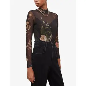 ALLSAINTS Elia Floral-print Mesh Bodysuit