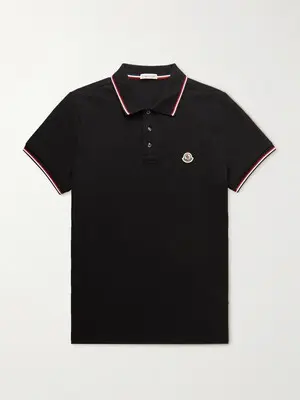 Moncler Logo-appliquéd Striped Cotton-piqué Polo Shirt - Black