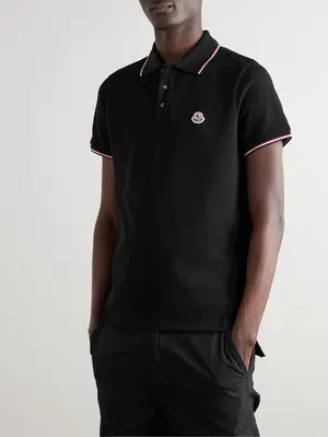 Moncler Logo-appliquéd Striped Cotton-piqué Polo Shirt - Black