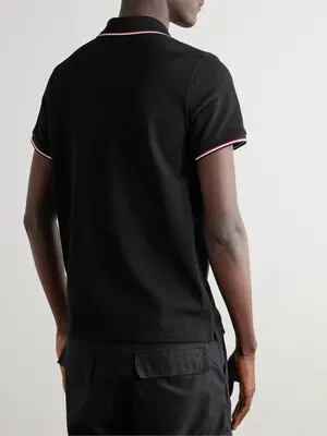 Moncler Logo-appliquéd Striped Cotton-piqué Polo Shirt - Black