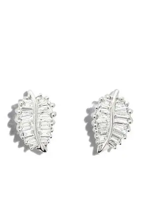 ANITA KO 18kt White Gold Palm Leaf Stud Earrings - Silver