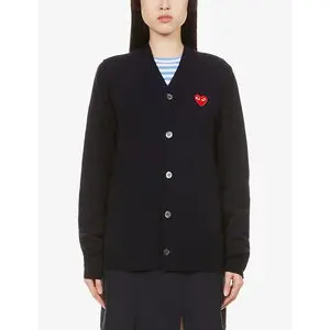 Play Comme Des Garcon Heart-embroidered Wool Cardigan - Navy