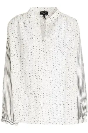 Rag & Bone Carly Gathered Printed Cottonblend Blouse - White