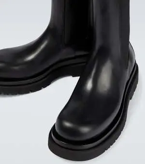 Bottega Veneta Lug Leather Ankle Boots - Black