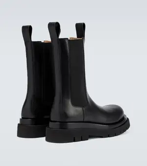 Bottega Veneta Lug Leather Ankle Boots - Black