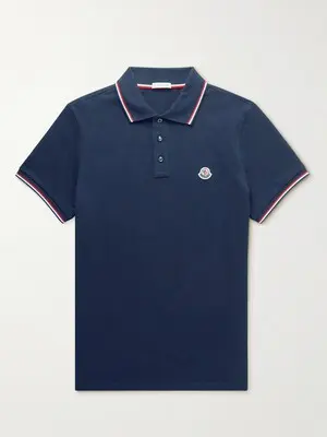 Moncler Logo-appliquéd Striped Cotton-piqué Polo Shirt - Blue