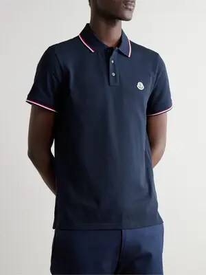 Moncler Logo-appliquéd Striped Cotton-piqué Polo Shirt - Blue