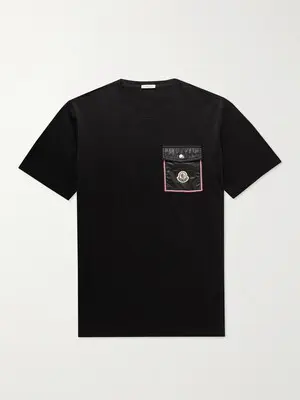 Moncler Logo-appliquéd Shell-trimmed Cotton-jersey T-shirt - Black