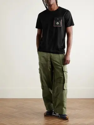Moncler Logo-appliquéd Shell-trimmed Cotton-jersey T-shirt