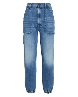 MOTHER Wrapper Patch Springy High-Rise Stretch Ankle Jeans - Denim