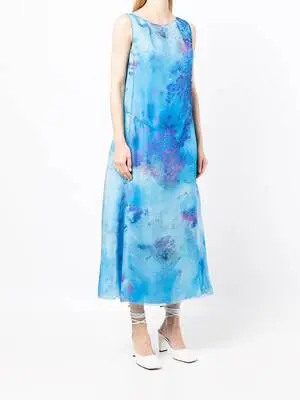 Shiatzy Chen Printed Silk A-line Dress