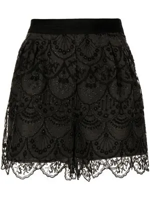 Shiatzy Chen Art-deco Lace Shorts - Black