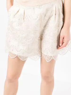 Shiatzy Chen Art-deco Lace Shorts - Neutrals